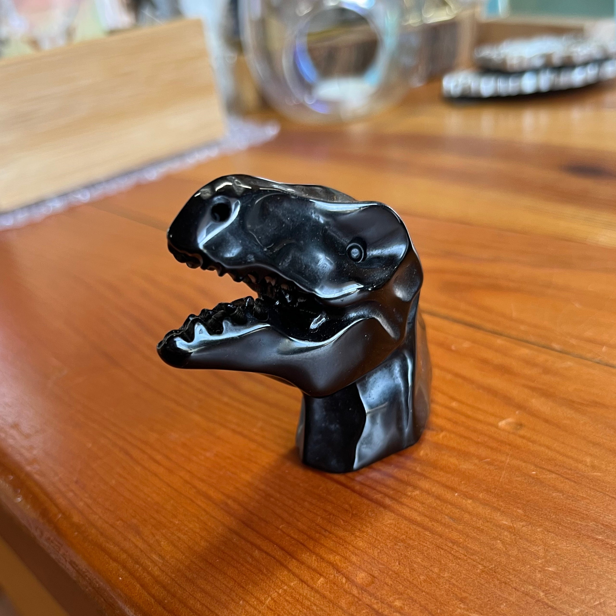 Dinosaur Head Obsidian Carving | La Bibelot